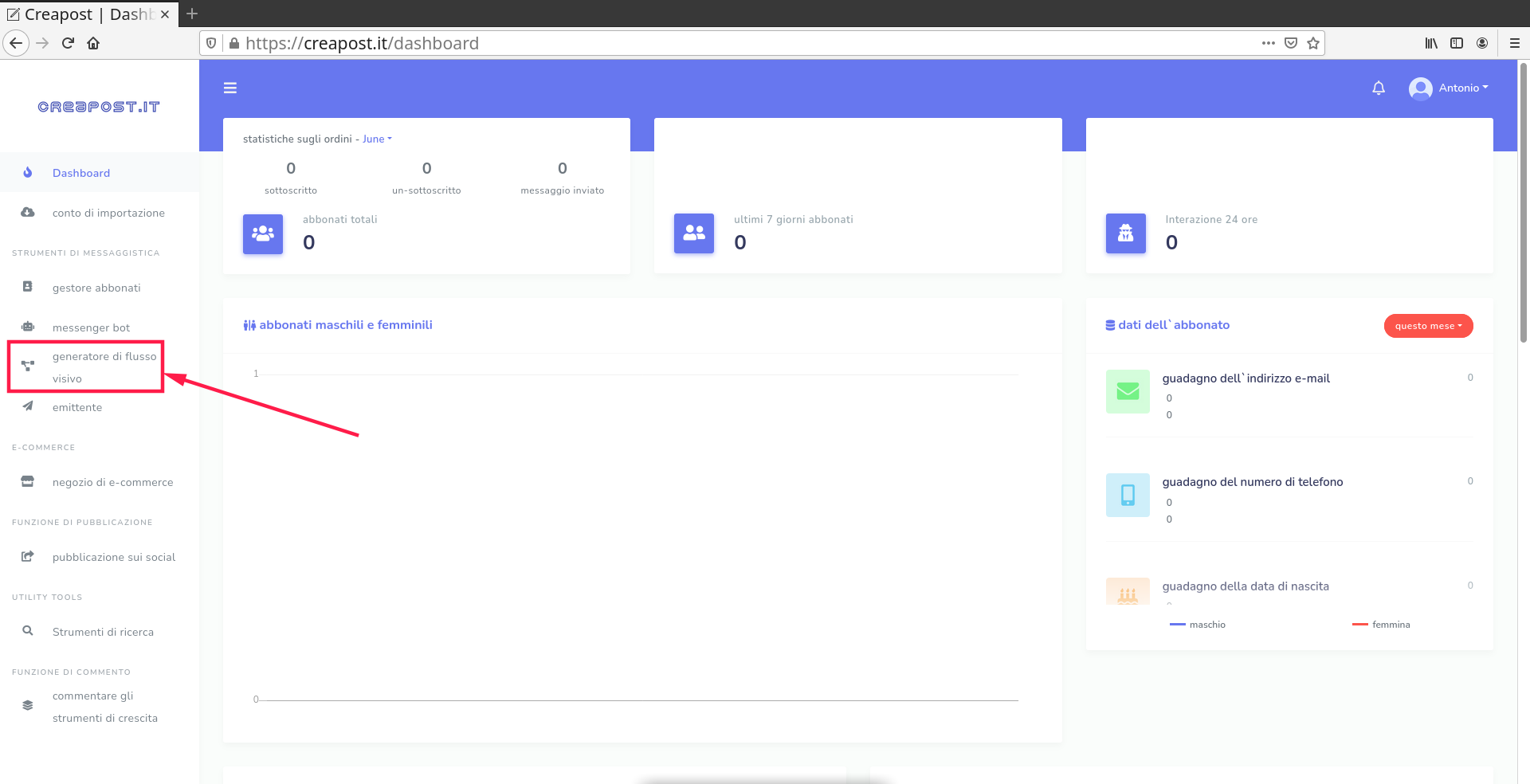 Come importare account Fb e creare un flusso con Visual Flow Builder ...